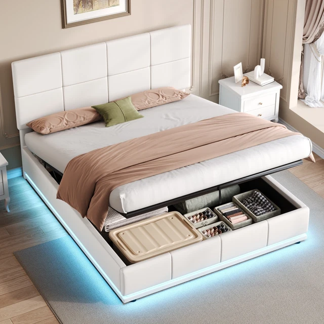 DOUBLE BED FRAME with Storage 4ft6 Ottoman Upholstered Bed Frame with ...