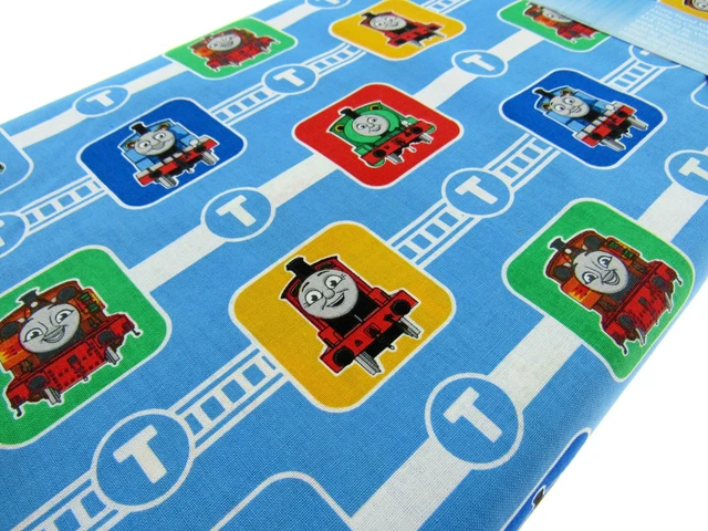 THOMAS & FRIENDS Character Blocks - 100% Cotton Fabric - Mid Blue ...