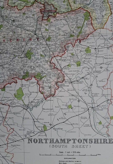 1922 NORTHAMPTONSHIRE SOUTH mappa grande. Inghilterra. Towcester ...