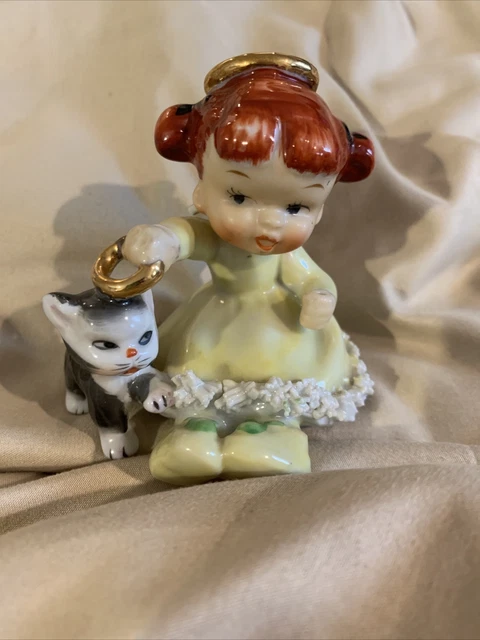 Rare Vintage Napco Ardalt Ceramic Redhead Angel Girl And Cat Halo Spaghetti Japan £4264 Picclick Uk