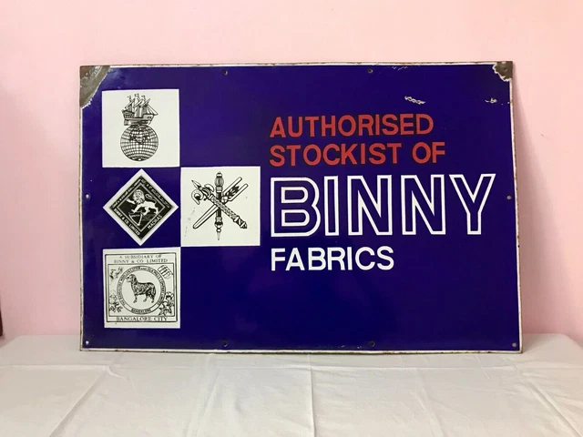 BINNY FABRICS ORIGINAL Antique Vintage Advt Étain Émail Porcelaine ...
