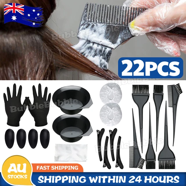 AU HAIR DYE Coloring DIY Salon Tool Kit Brush Comb Mixing Bowl Ear Caps ...