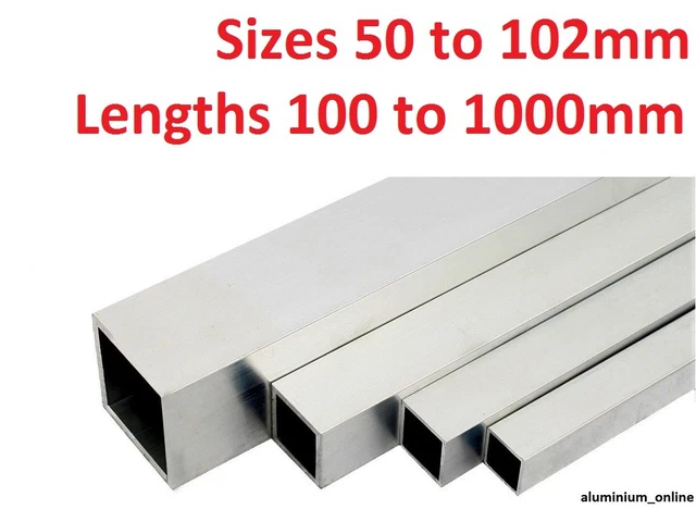 ALUMINIUM SQUARE BOX SECTION TUBE 50mm, 63mm, 76mm, 102mm, select size ...