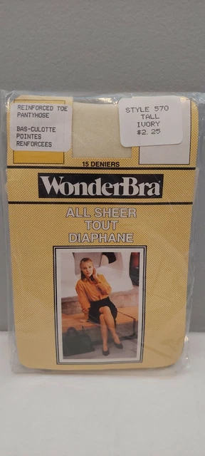 VINTAGE PANTYHOSE WONDERBRA All Sheer Color Ivory Size Tall B005B $15. ...