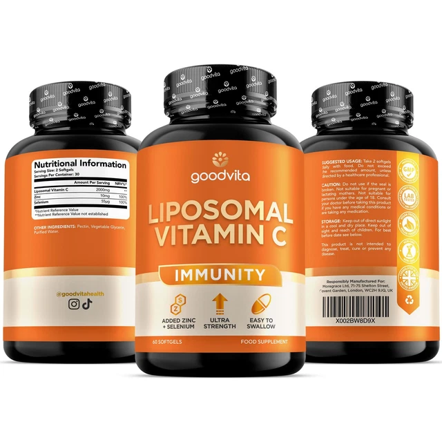 GOODVITA LIPOSOMAL VITAMIN C Softgels 2000mg 60 Softgels 1 Month Supply ...