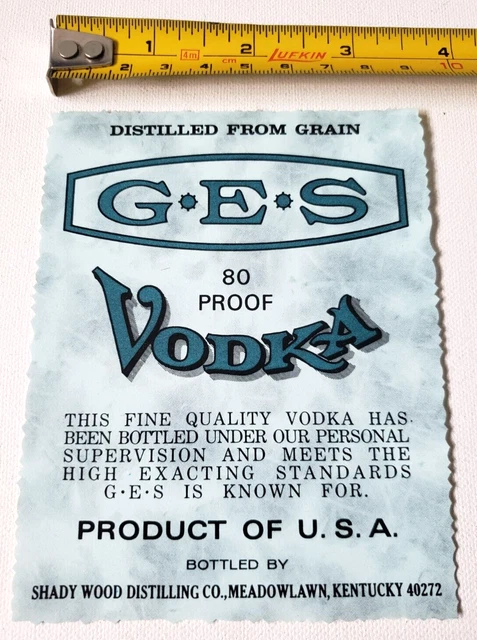 VINTAGE GES 80 proof VODKA NOS Shady Wood Distilling Meadowlawn ...