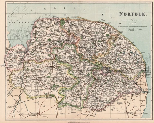 NORFOLK. COUNTY MAP showing divisions & parliamentary boroughs. PHILIP ...