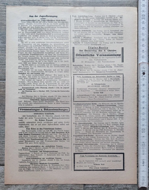 MITTEILUNGSBLATT / FLUGBLATT Weimarer Republik KPD RFB Arbeiter-Union ...