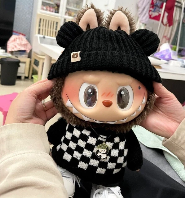 POP MART 38CM Labubu The Monsters Plush Doll Figure Toy Grid Clothes ...