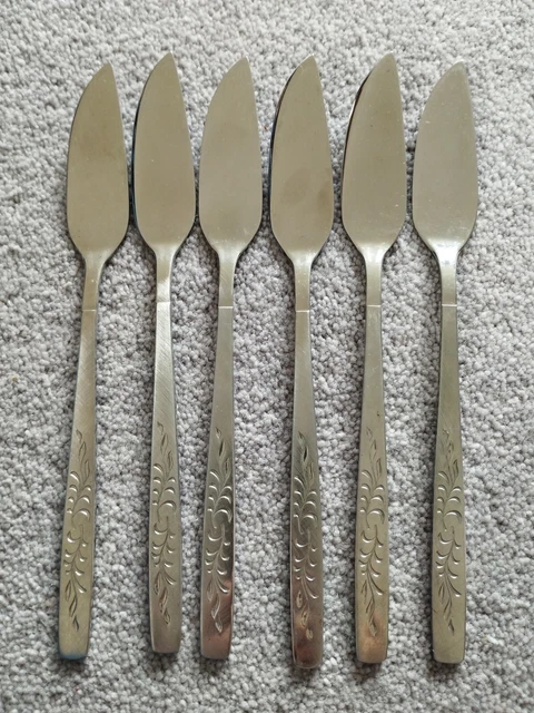 6 VINERS HARVEST /Country Garden FISH KNIVES STAINLESS steel RETRO 20 ...