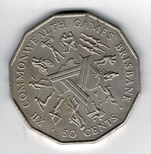 1982 AUSTRALIAN FIFTY cent 50c coin XII COMMONWEALTH GAMES Circulated £ ...