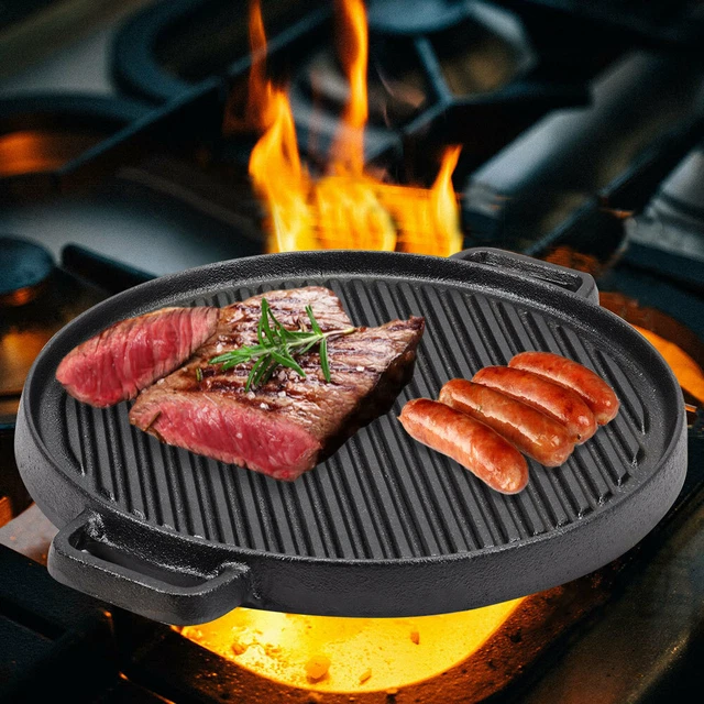 CAST IRON GRIDDLE Hot Plate BBQ Grill Cooking Camping Hob Steak ...