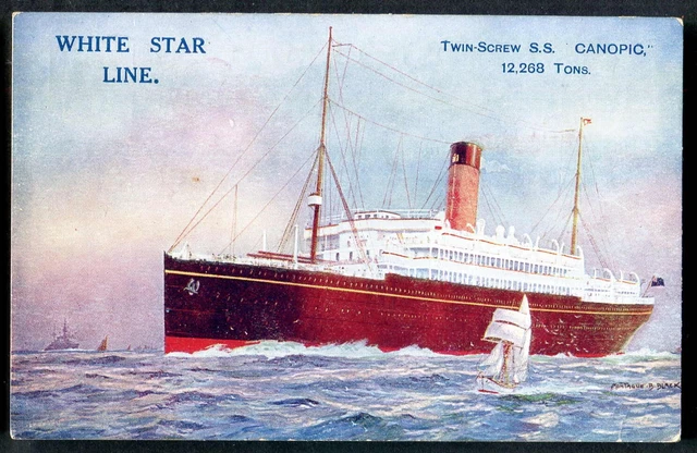 &CANOPIC& WHITE STAR Line. Official company postcard. Art by MONTAGUE ...