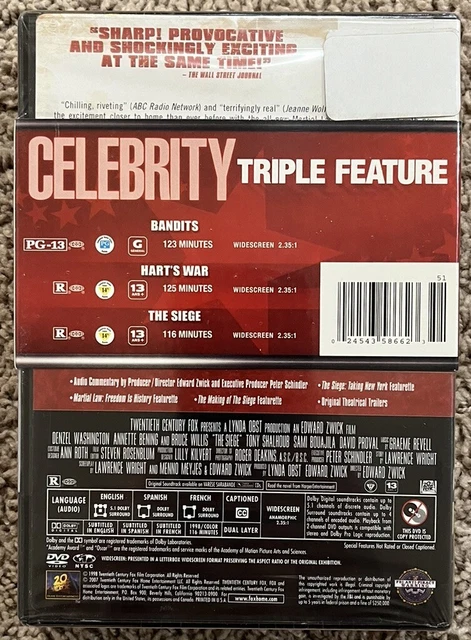 BRUCE WILLIS TRIPLE Feature 3 DVD Bundle - Bandits, Hart's War, the Siege - New! $20.73 ...