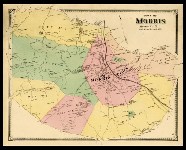 MORRIS TOWNSHIP NEW Jersey 1868 Color Map Atlas w/ Home Names & Details ...