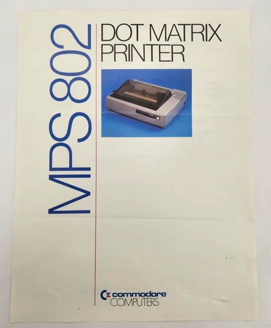 COMMODORE MPS802 DOT Matrix printer Sales Specifications sheet Vintage ...
