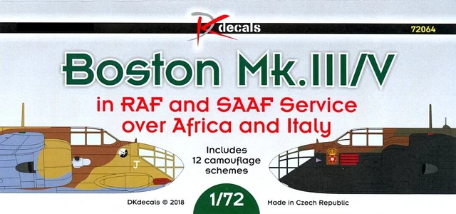 DECALCOMANIE DK 1/72 DOUGLAS BOSTON Mk.III & Mk.IV RAF & SAAF Service ...