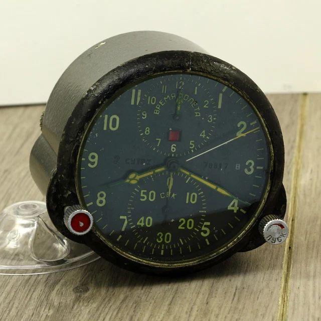 SOVIET USSR COCKPIT Clock Military Aircraft Mig SU plane chronograph ...