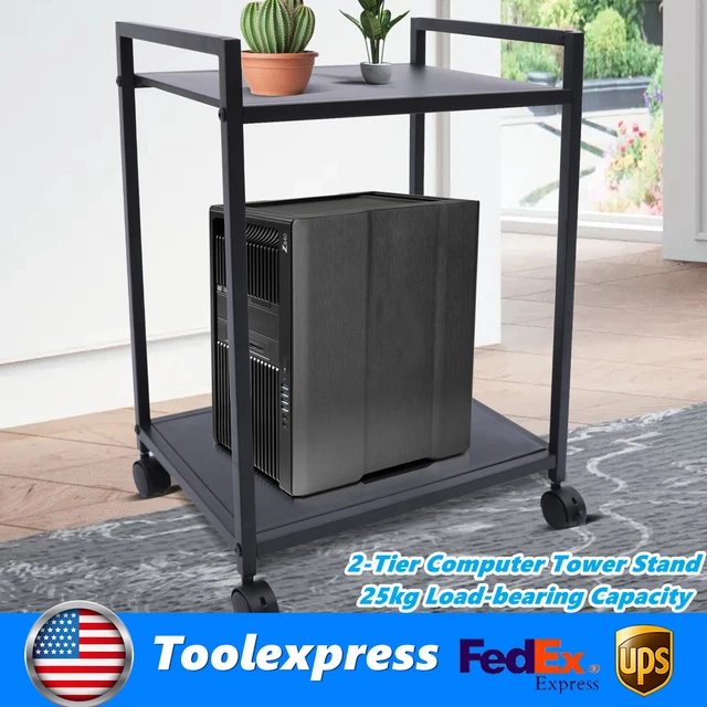 2-TIER COMPUTER TOWER Stand CPU Stand Cart Printer PC Holder Floor ...
