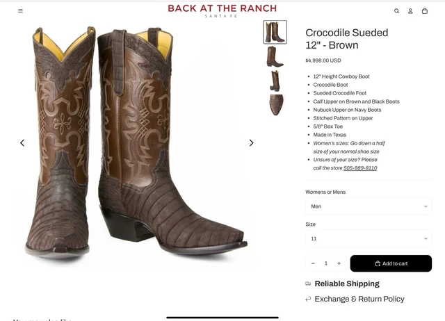 RETAIL $5000 BACK At The Ranch Sueded Crocodile Exotic Western Cowboy ...