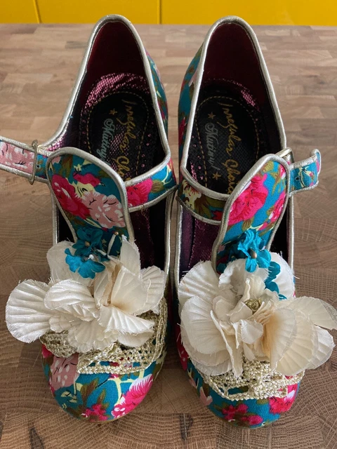 IRREGULAR CHOICE MUTINY Floral High Heels with Perspex Heel, Size 5 (38) £50.00 - PicClick UK