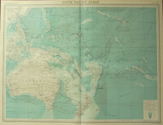 1922 GRANDE MAPPA Antica ~ Sud Pacific Oceano Australia New Zealand ...