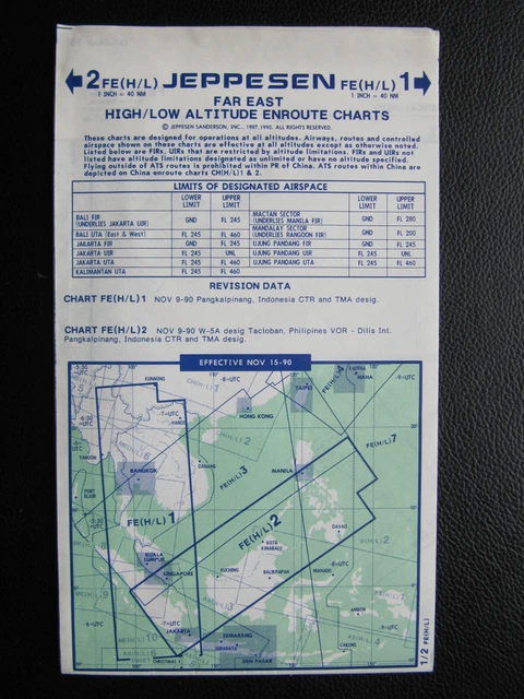 JEPPESEN ROUTE MAP FAR EAST edition Eff. NOV 15-90 £2.36 - PicClick UK
