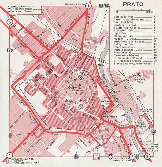 C2659 PIANTA DELLA Città di Prato - Mappa geografica d'epoca - 1967 ...