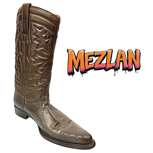 MEZLAN MEN’S BROWN Ostrich Pointed Toe Slip-On Boots – Size 10.5 M £241 ...