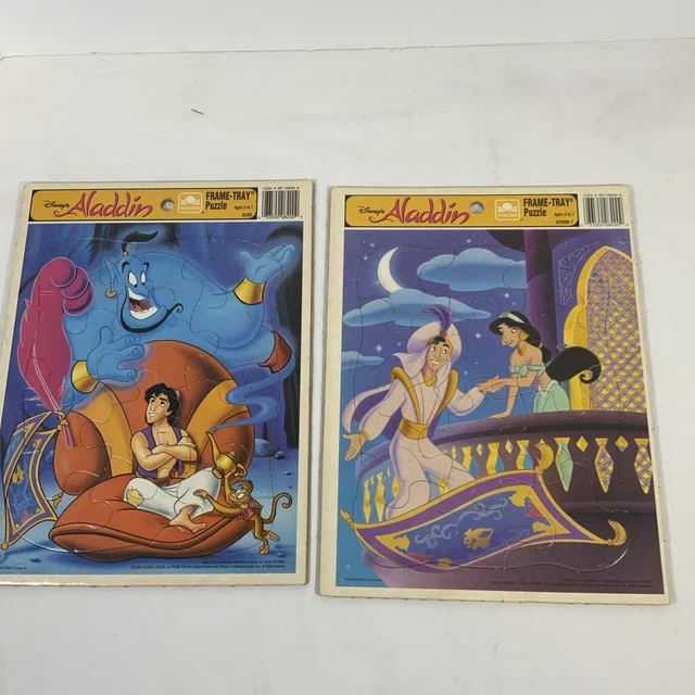 VINTAGE DISNEY'S ALADDIN Genie Abu And Jasmine Golden Frame Board ...