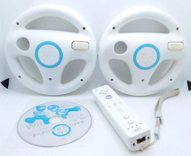 NINTENDO WII MARIO Kart Game, Wii Remote RVL-003 & 2 Official Steering ...
