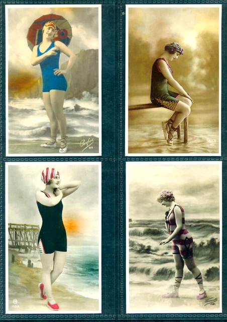 VINTAGE BATHING BELLES FRENCH POSTCARDS REPRO OF THE 1920s COMPLETE SET ...