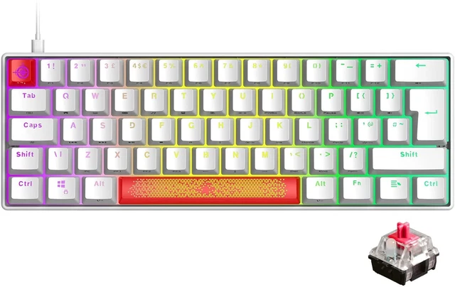60% WIRED RGB Gaming Keyboard 61 Key Compact Mechanical Mixed Keycaps ...