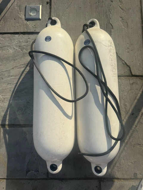2 X ANCHOR Marine White Boat Fenders 80cm Long With Black Ropes £24.14 ...