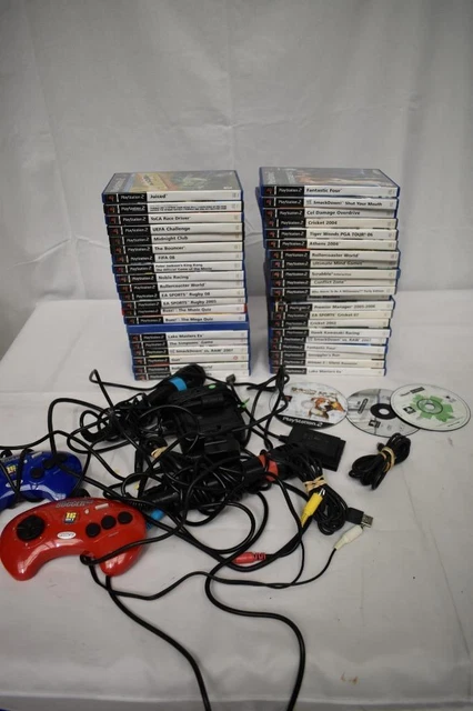 PS2 SLIM BUNDLE - 1 Console, 3 Controllers - Singstar Remotes - 1 Game ...