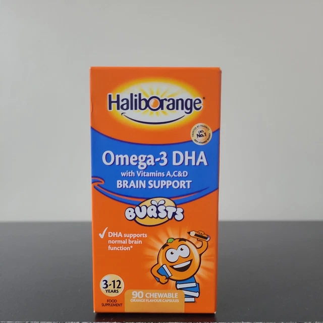 HALIBORANGE OMEGA-3 DHA Brain Support 90 Orange Chewable Bursts Capsules £11.11 - PicClick UK