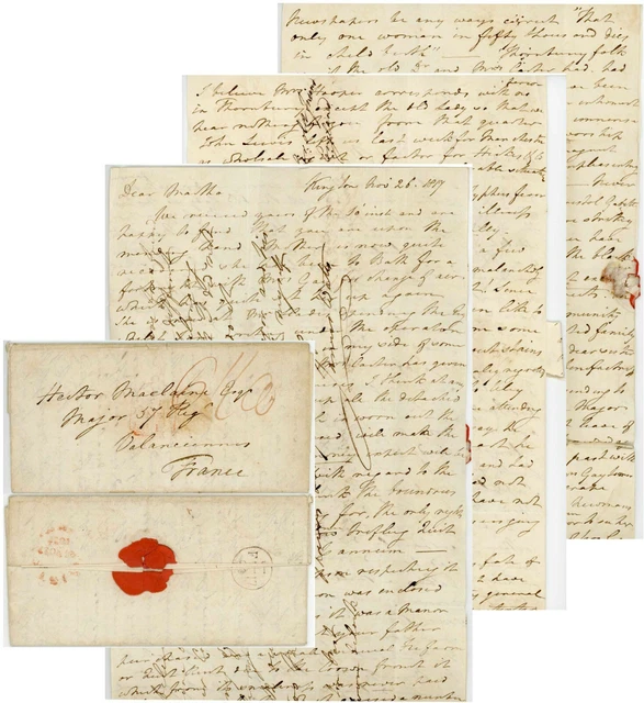1817 LETTER TO MAJOR HECTOR MACLAINE 5th REGIMENT FRANCE . JAMES WATTS ...