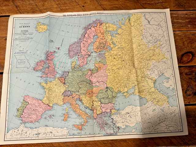 ANTIQUE 1930'S RAND McNally Political War History map pre-ww2 Europe ...