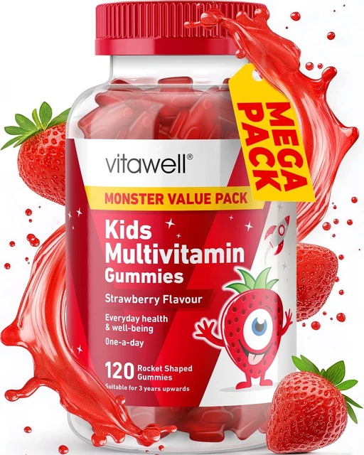 VITAWELL KIDS MONSTER Pack Multivitamin Strawberry Flavour 120 Gummies ...