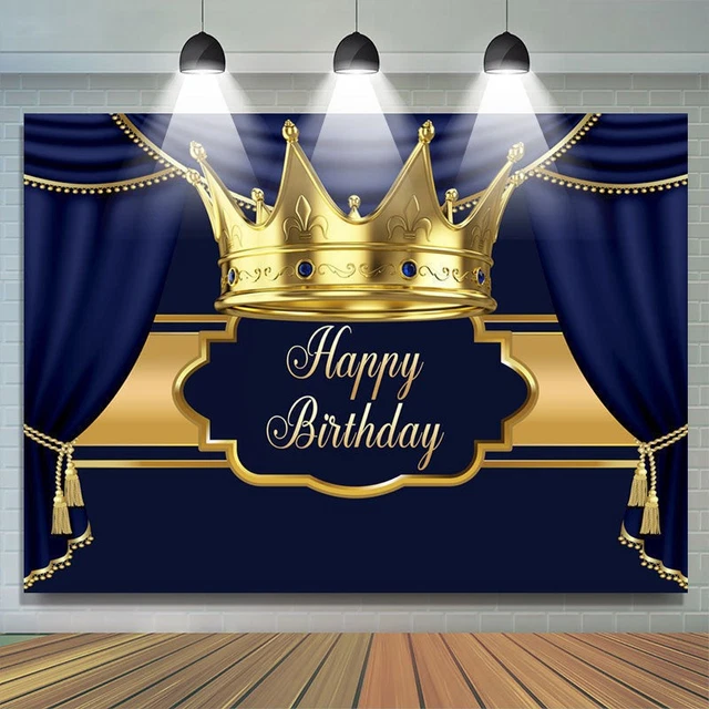 GOLD CROWN NAVY Blue Happy Birthday Party Backdrop $36.09 - PicClick AU