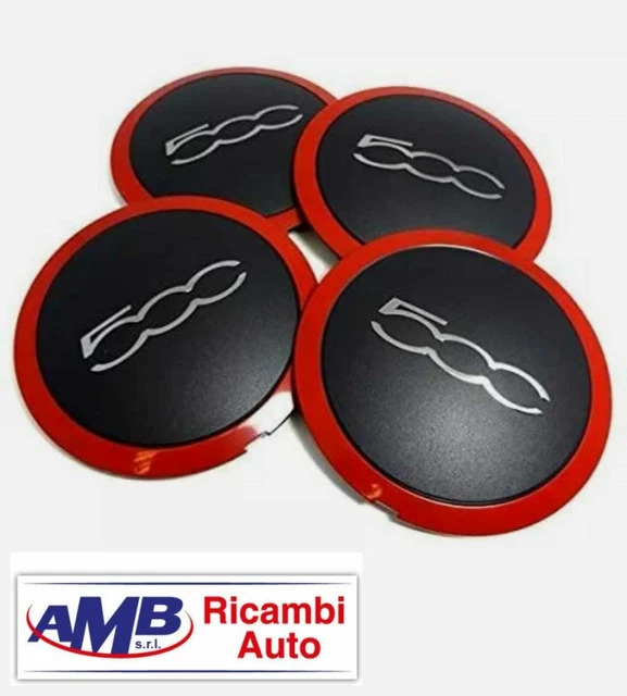 COPPETTA PER MOZZI ruota AUTO per FIAT 500 2007 COPRIMOZZI NERO/ ROSSO ...