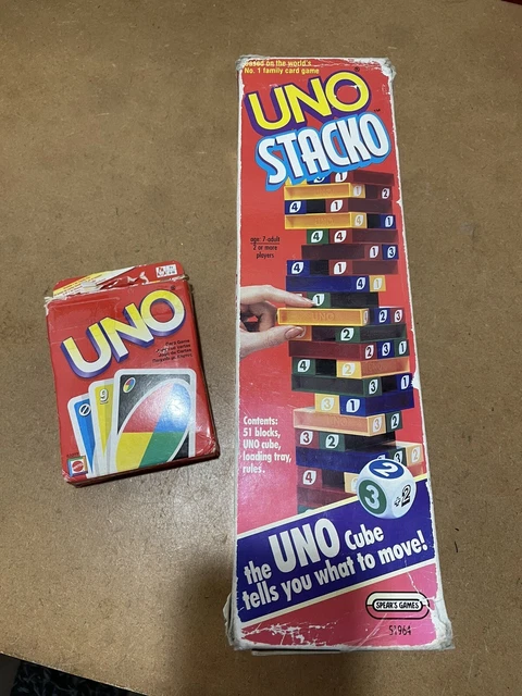 UNO STACKO FAMILY Stacking Block Game Missing Dice & Uno Cards Used £3. ...