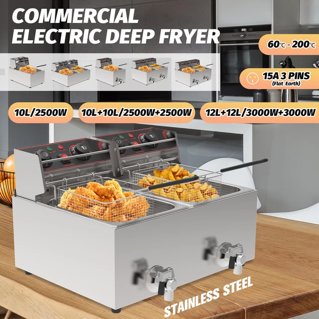 COMMERCIAL DEEP FRYER Electric Griddle Single Double Grill Plate Frying ...