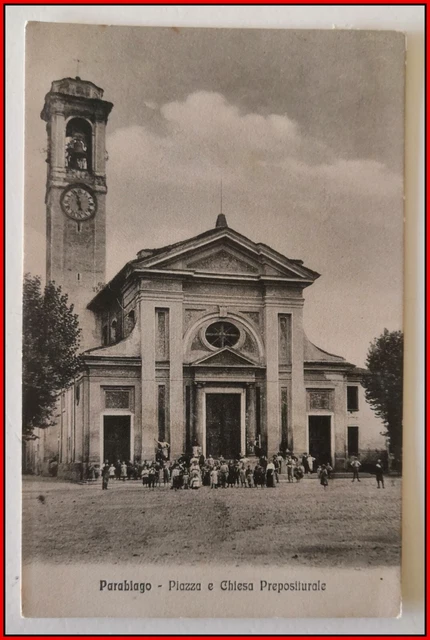 CARTOLINA ANTICA PARABIAGO Piazza Chiesa Prepositurale formato piccolo ...