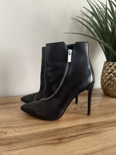 Aldo Black Leather Pointed Toe Side Zip High Heel Ankle Boots Womens