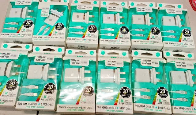 12X FIFO FAST Dual USB-C Wall Charger + 5ft Type-C or iOS Cable 20W ...