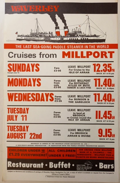 WAVERLEY PADDLE STEAMER sailings from Millport 1978 Advertising poster ...
