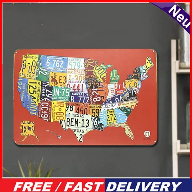 VINTAGE METAL PLATE Us Licence Plate Map Rectangular Iron Painting Art ...