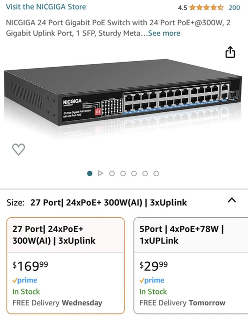 NICGIGA 24 PORT Gigabit PoE Switch with 24 Port PoE+@300W, 2 Gigabit ...