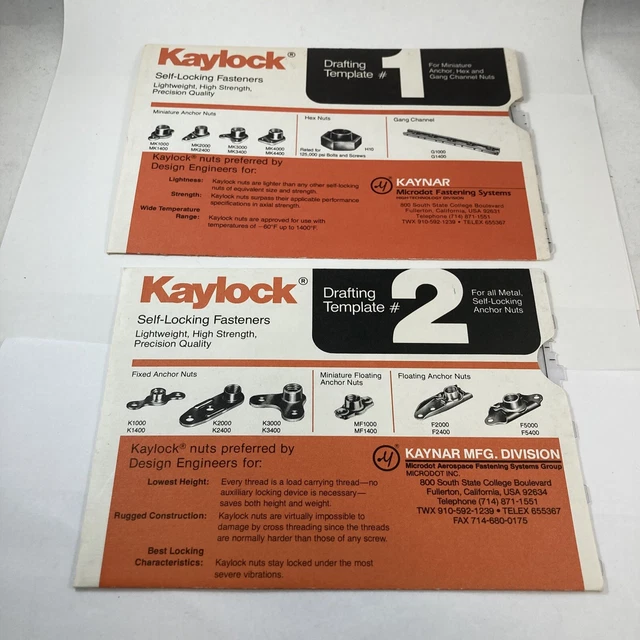 VINTAGE KAYLOCK KAYNAR MFG CO. Anchor Nuts Drafting Design Templates #1 ...